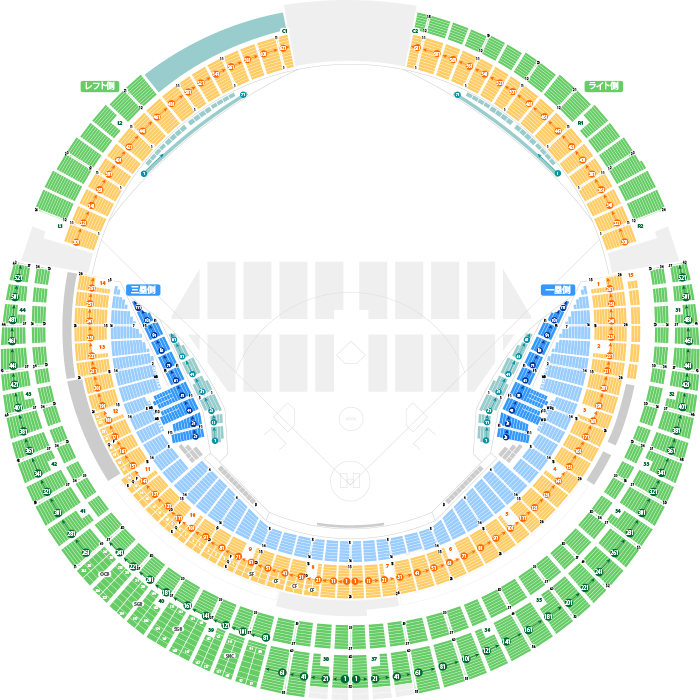 ZOZOマリンスタジアム スタジアム座席表（30,100人）- MDATA